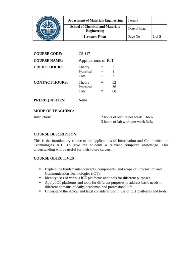 Course Outline ICT Fall 2025 | PDF | Educational Technology | Engineering