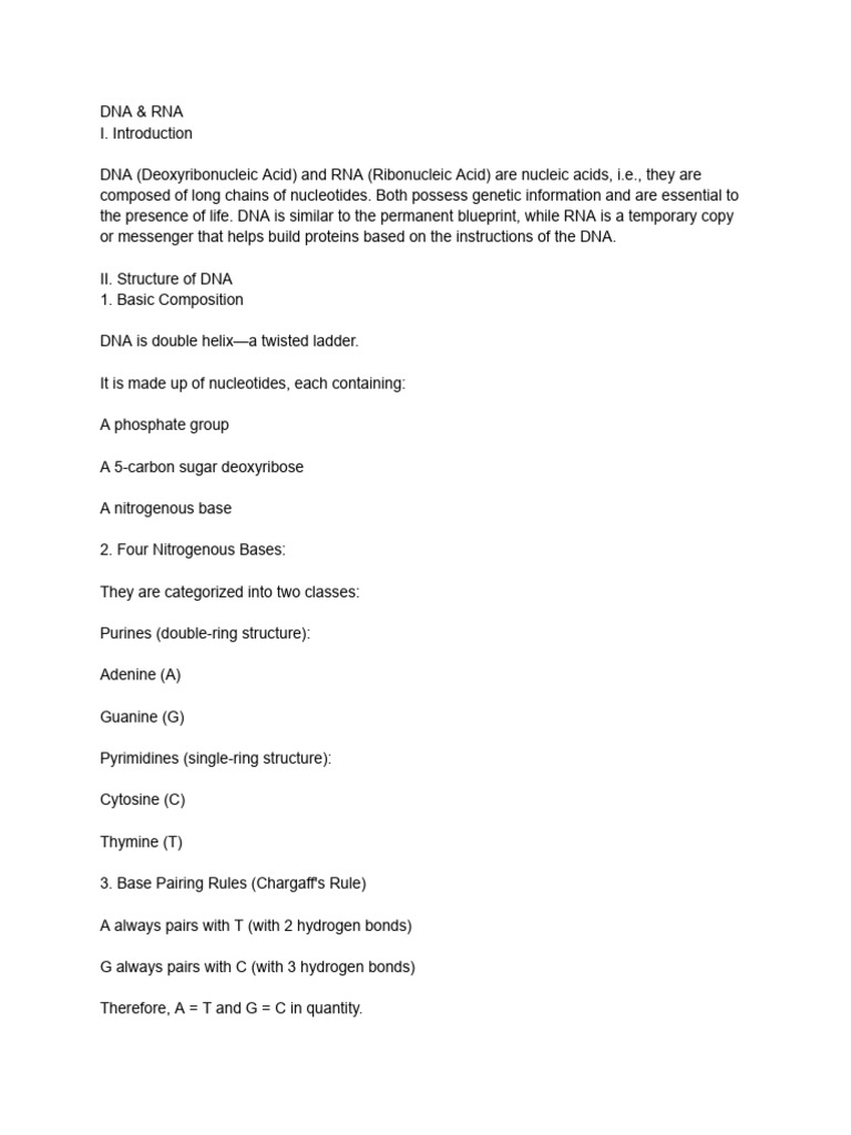 DNA & RNA Notes Genetics Class | PDF | Rna | Dna