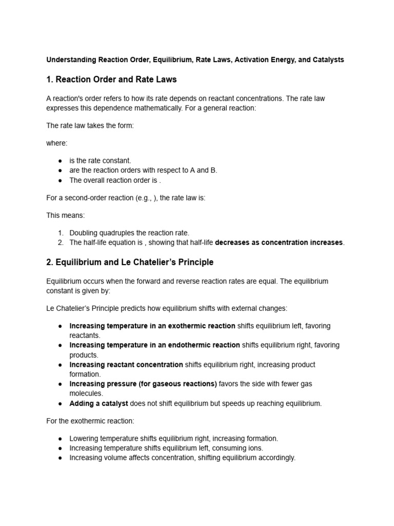Understanding Reaction Order, Equilibrium, Rate Laws, Activation Energy ...