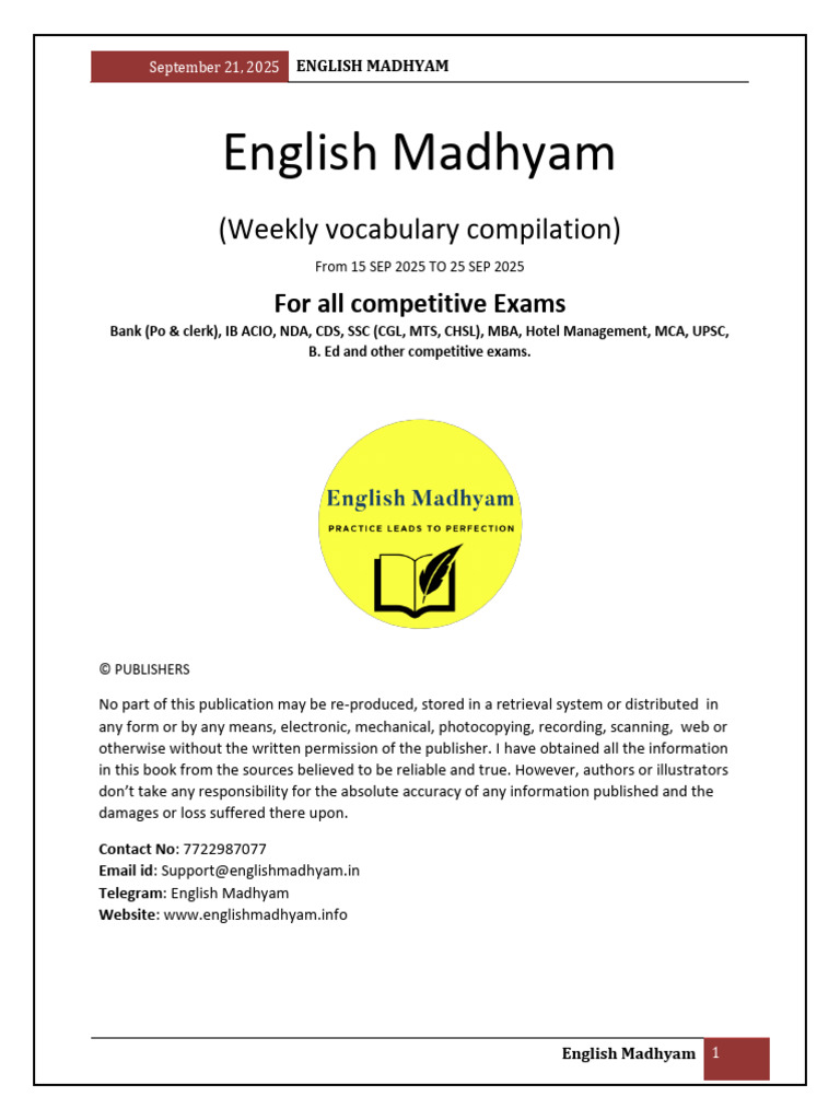 21 Sep 2025 Weekly Vocab Compilation - Free | PDF | Verb | Adjective