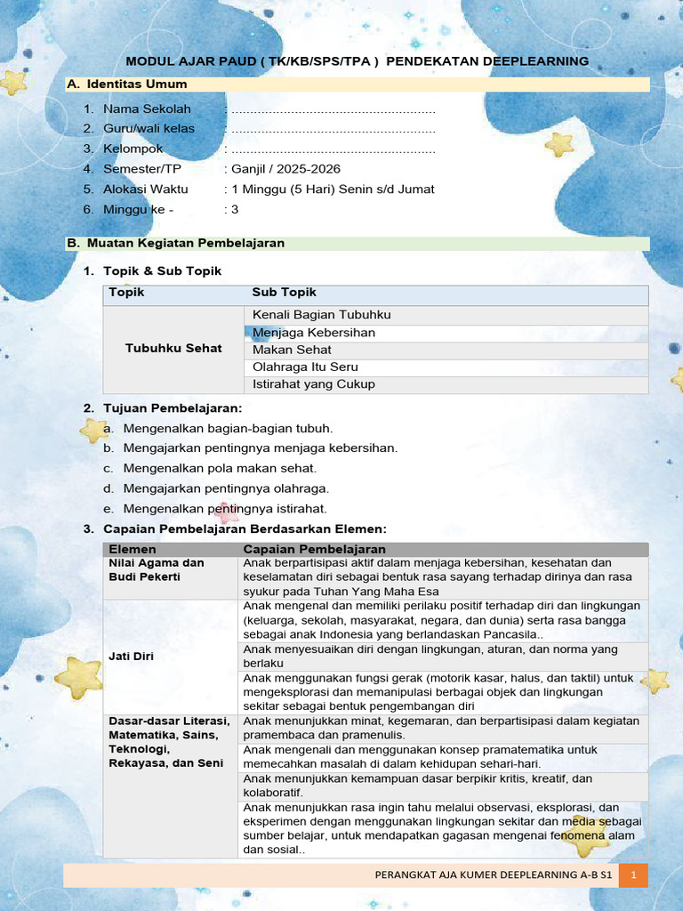 Modul PAUD: Pembelajaran Sehat Anak | PDF