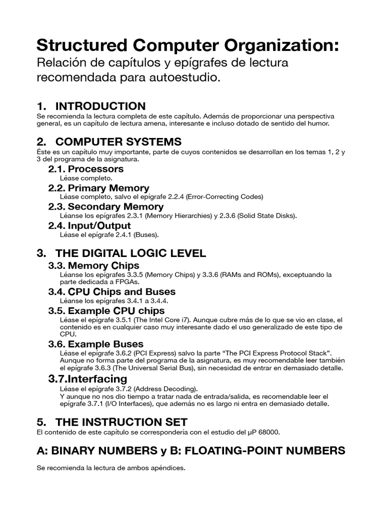 Relación de Capítulos Structured Computer Organization | PDF