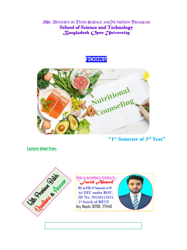 B1. Nutrition Counseling Acc. To Syllabus With 1st Batch Question and ...