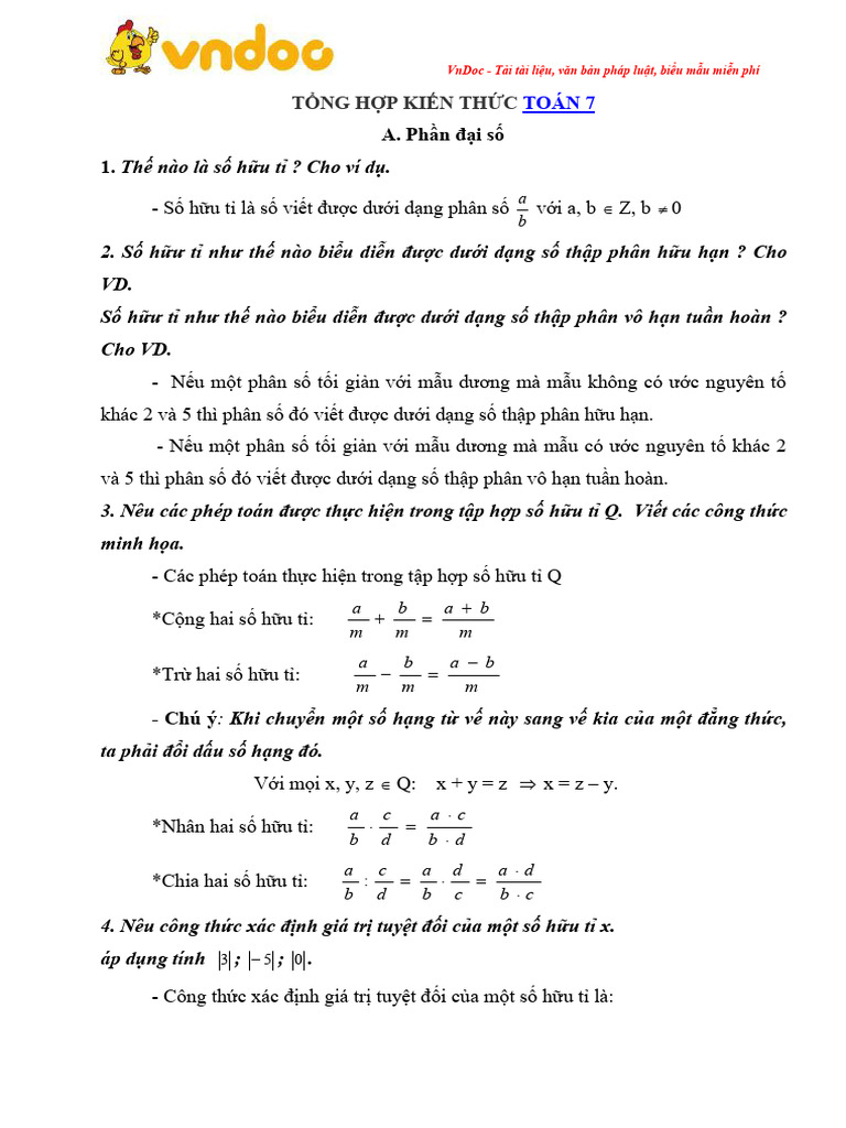 Tong Hop Kien Thuc Quan Trong Mon Toan Lop 7 | PDF