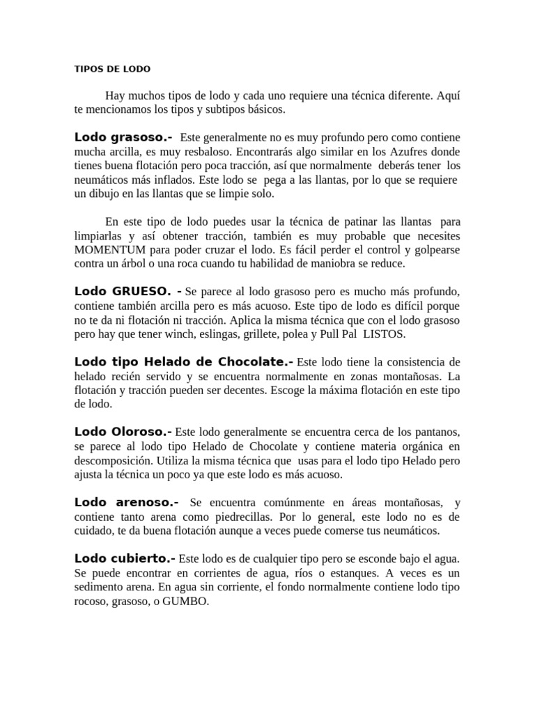 Tipos de Lodo | PDF | Barro | Neumático