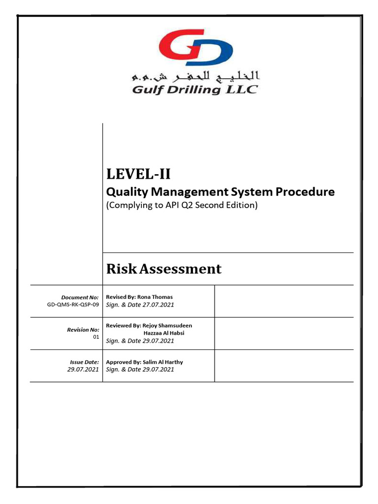 Risk Assessment Procedure for API Q2 Compliance | PDF | Risk | Risk ...