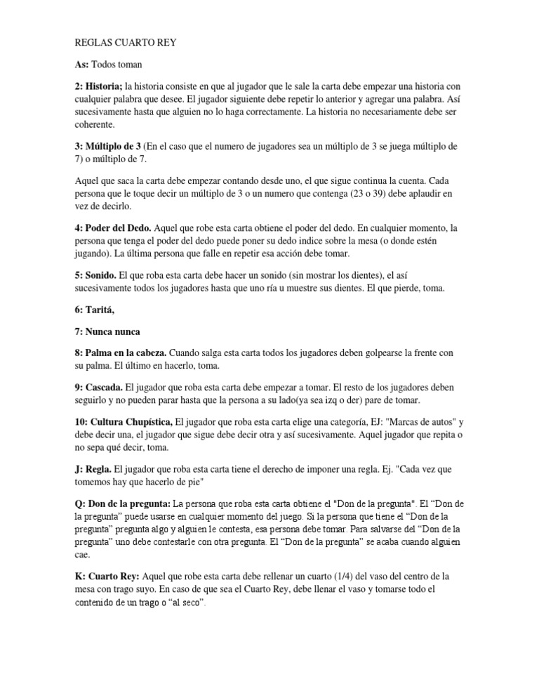 Reglas del juego Cuarto Rey | PDF | Juego de azar | Ocio