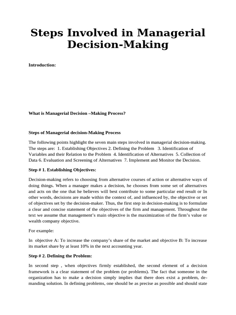 Steps of Managerial Decision Making Process | PDF | Decision Making ...