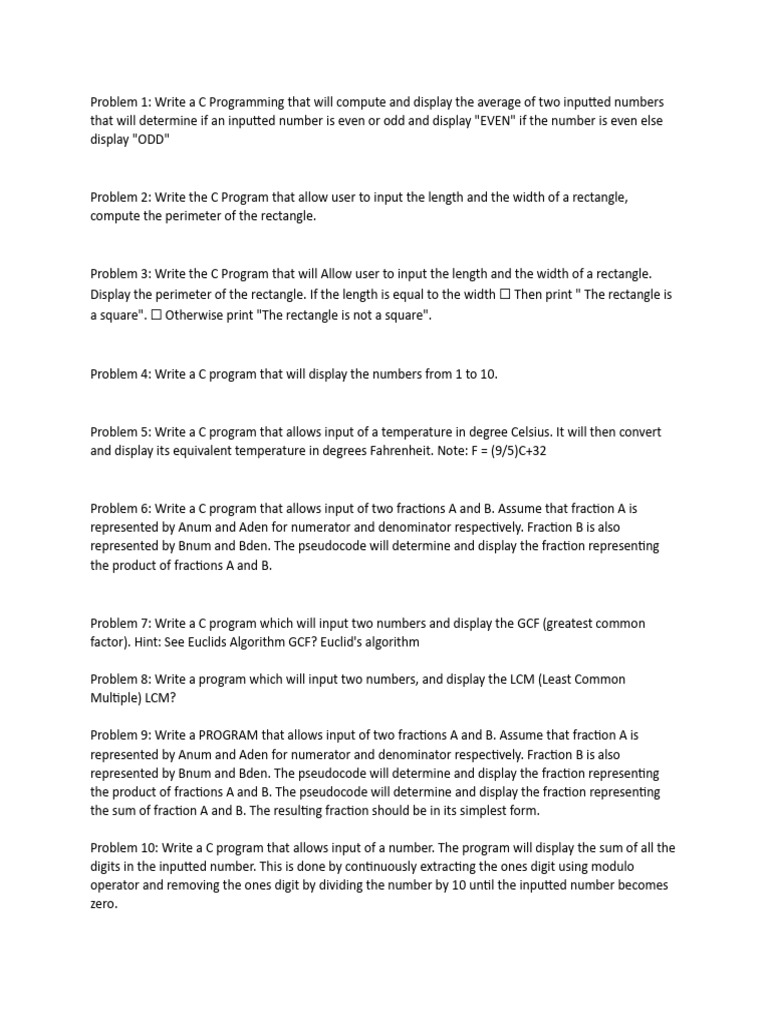 C Program Practice Problems | PDF | Function (Mathematics) | Elementary Mathematics