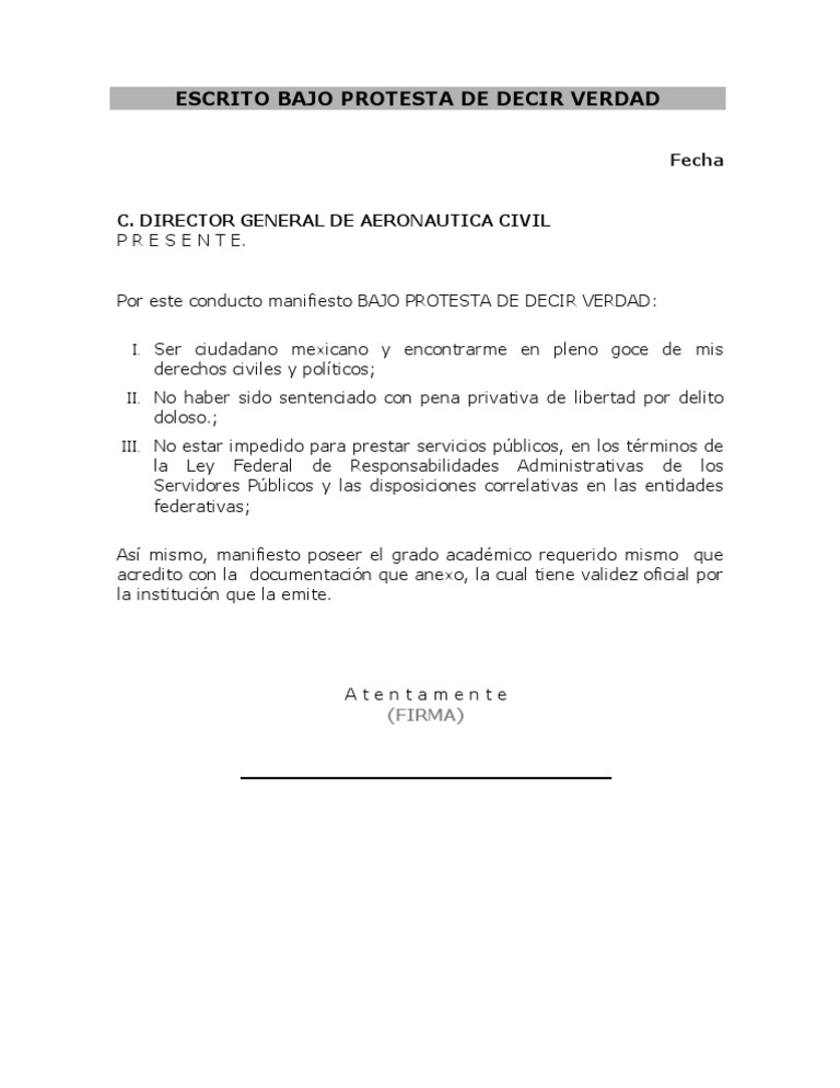 Escrito De Protesta De Decir Verdad Pdf