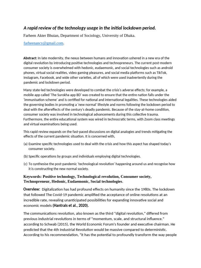 Technology Use During COVID-19 Lockdown | PDF | Innovation | Learning