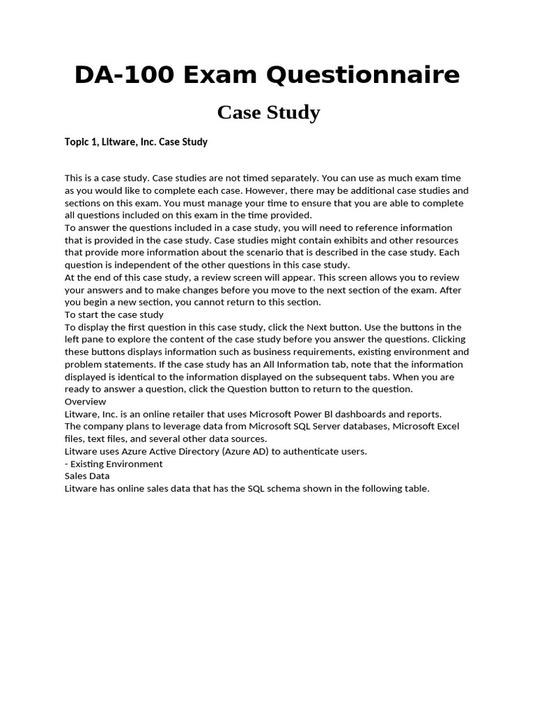 Litware Inc. DA-100 Exam Case Study | PDF | Income Statement | Balance ...