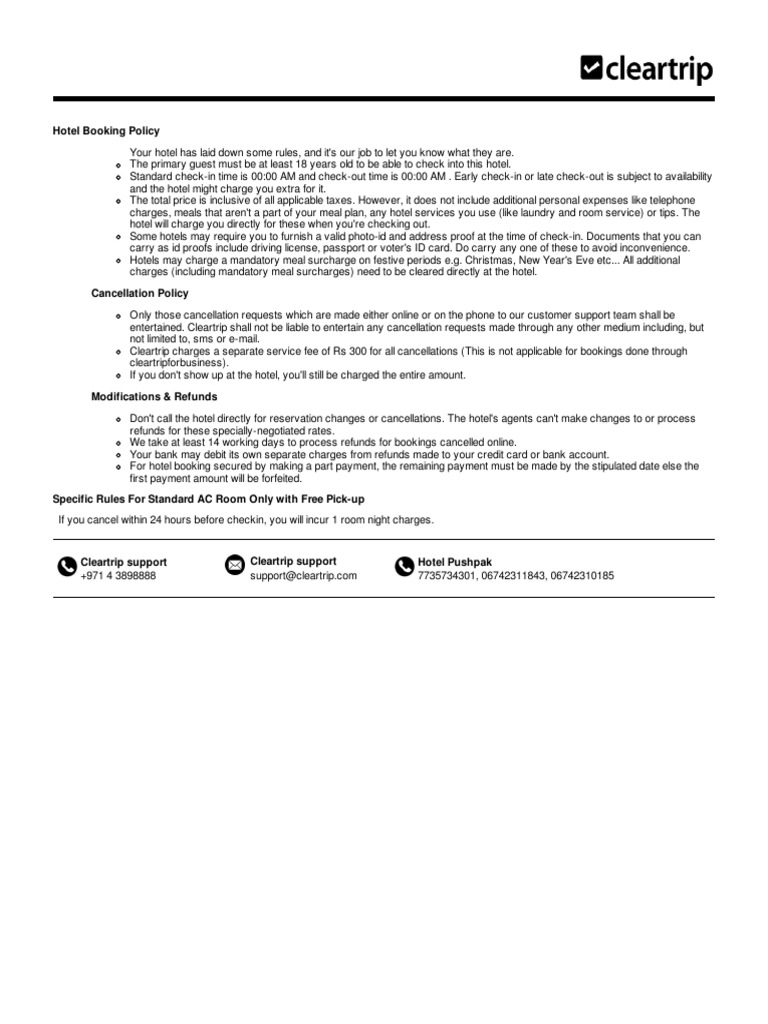 Hotel Booking and Cancellation Policies | PDF | Fee | Payments
