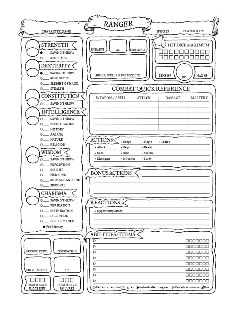 Ranger Character Sheet Overview | PDF | Tabletop Games | Gaming