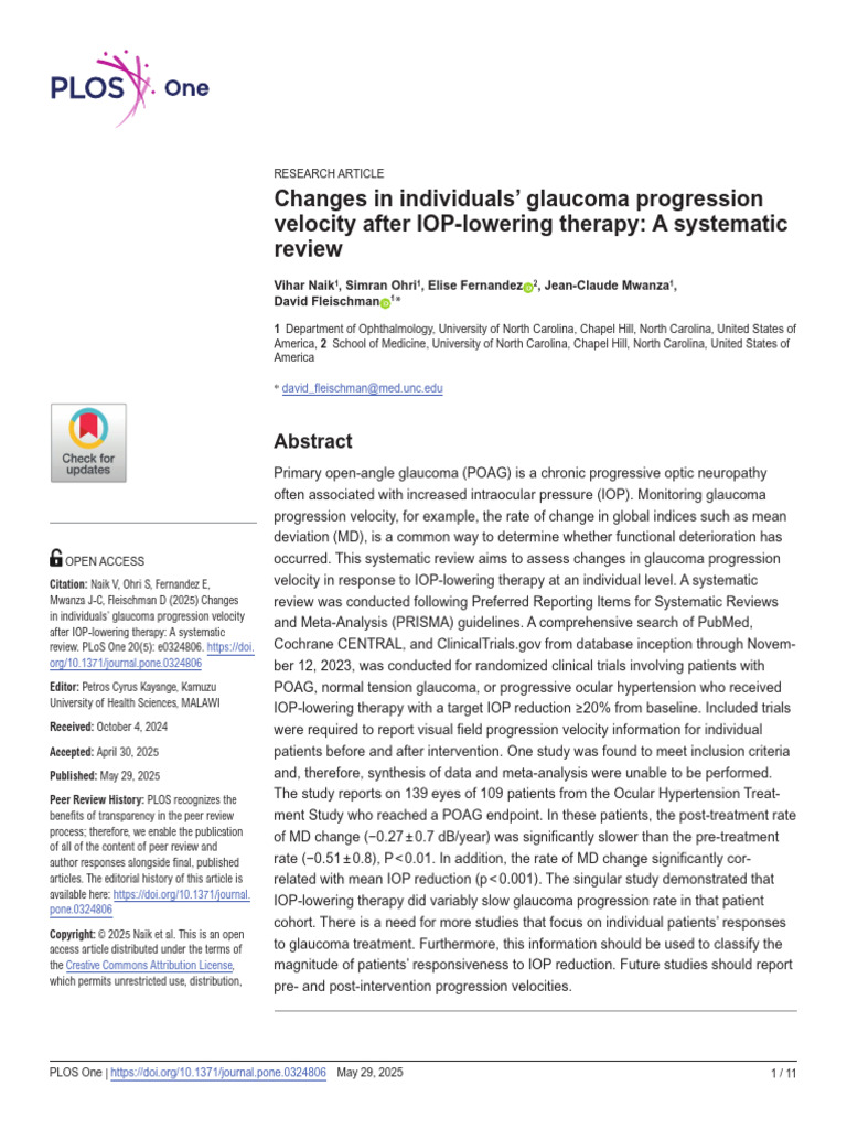 Glaucoma Progression After IOP Therapy | PDF | Glaucoma | Systematic Review