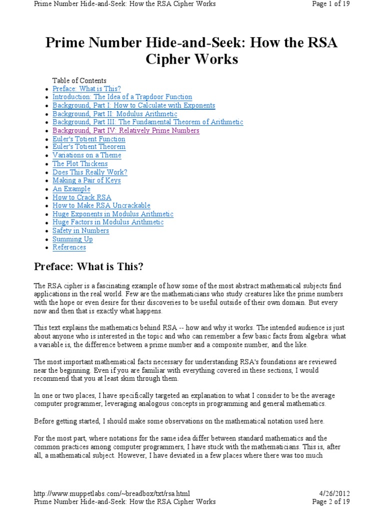 Prime Number Hide-and-Seek: How The RSA Cipher Works: Preface: What Is ...