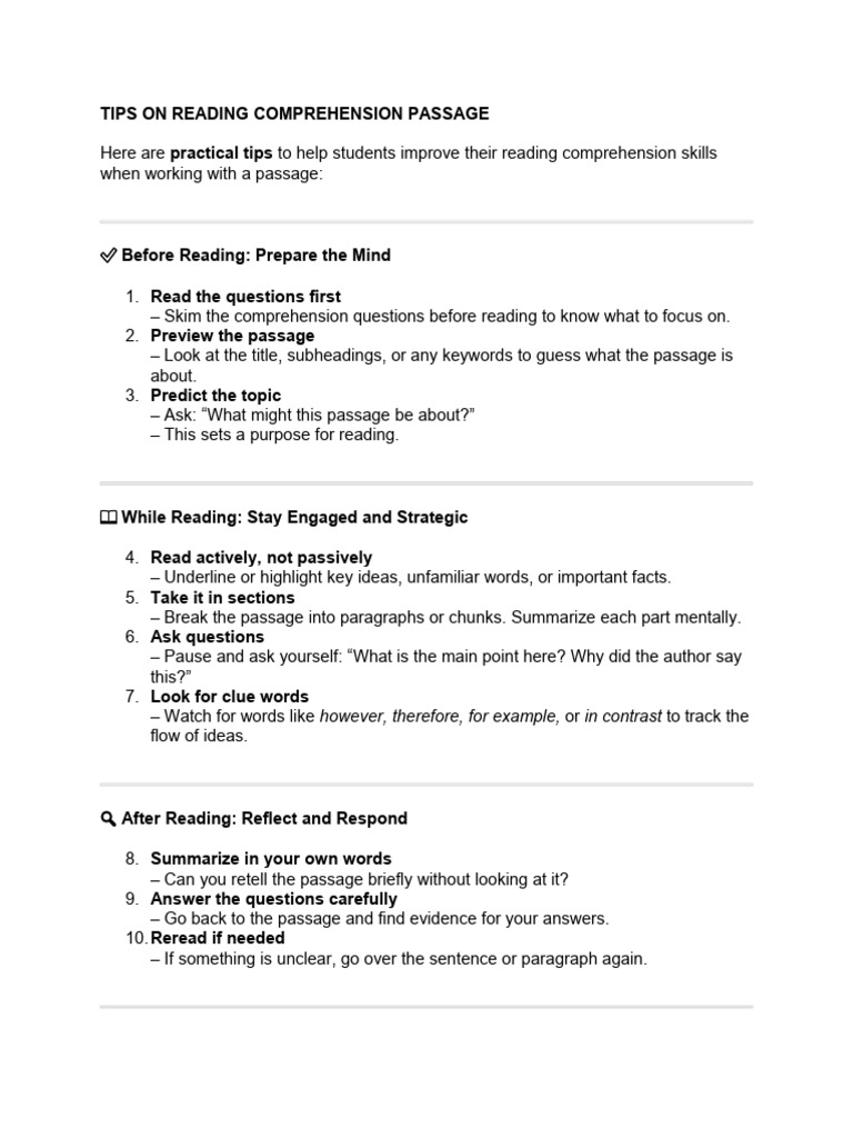 Tips On Reading Comprehension Passage | PDF