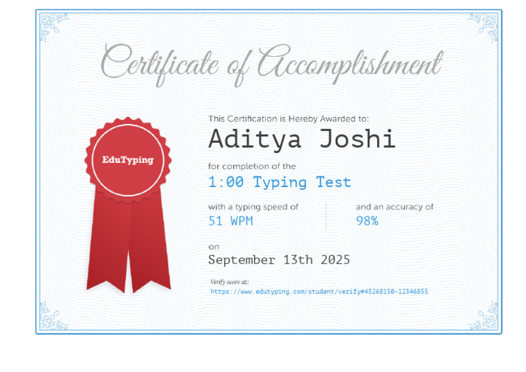 Aditya Joshi: 1:00 Typing Test | PDF