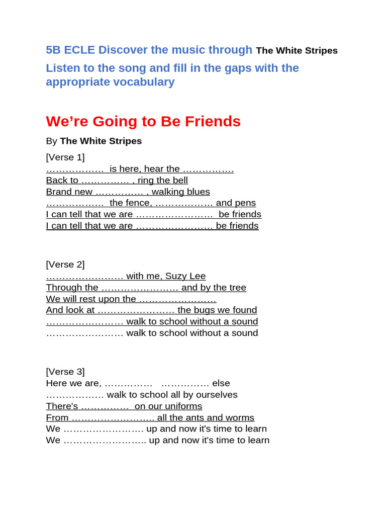Fill in the Gaps: The White Stripes Song | PDF