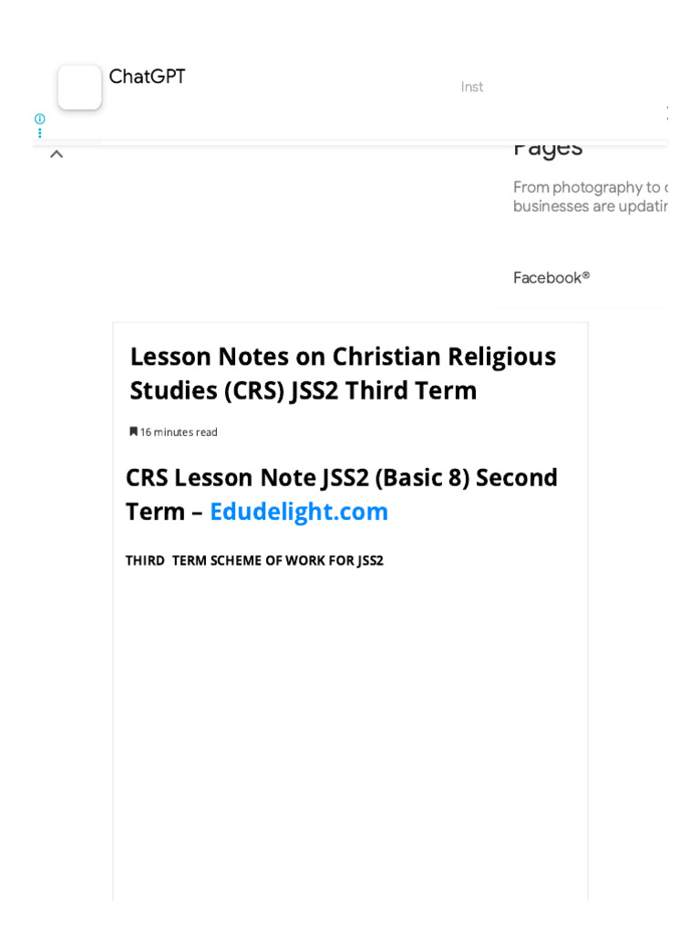 JSS2 CRS Lesson Notes: Third Term | PDF | Jesus | Last Supper