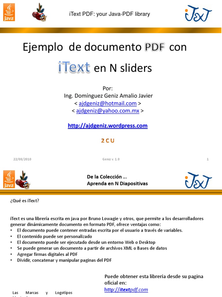 Ejemplo De Itext Pdf Formato De Documento Portable Java Lenguaje De Programación 