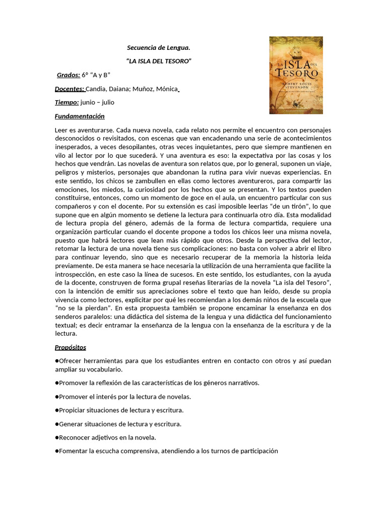 Lectura y Reseña de "La Isla del Tesoro" | PDF | Verbo | Enseñando