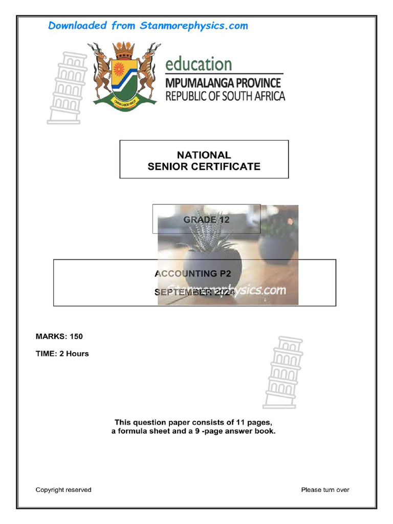 MP Accounting Grade 12 September 2024 P2 and Memo | PDF