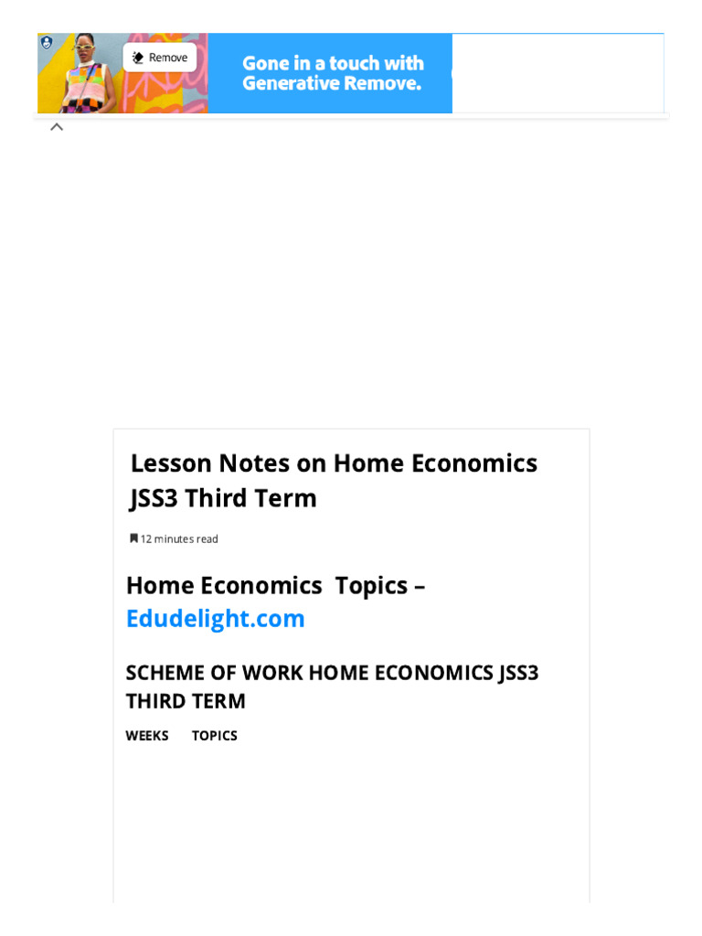 Lesson Notes On Home Economics JSS3 Third Term | PDF | Reproductive System