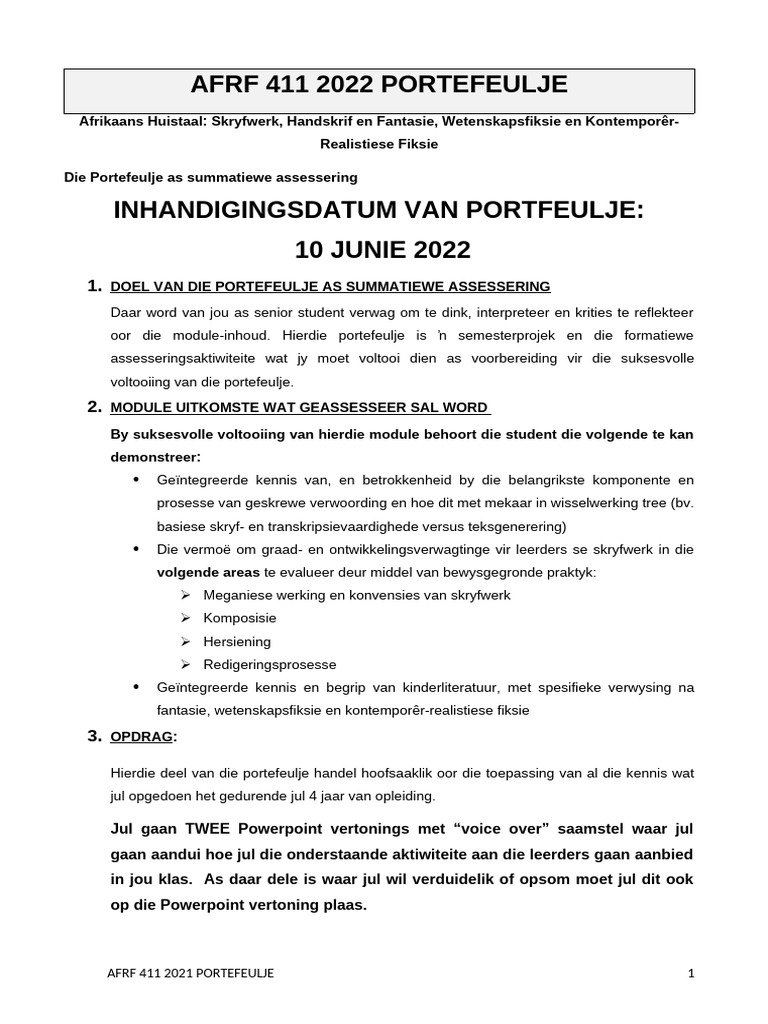 Afrf 411 2022 Portefeulje | PDF