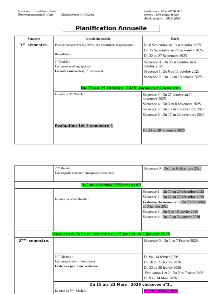 Planification annuelle 1ère année bac | PDF