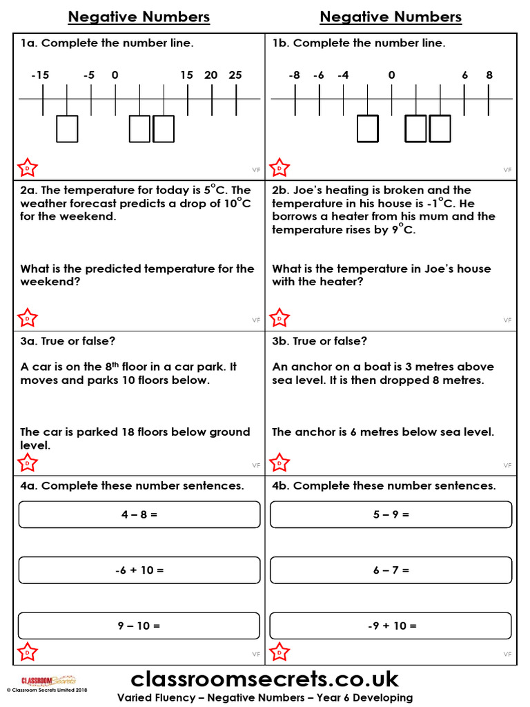Year 6 Negative Numbers Practice | PDF | Earth Sciences | Physical ...
