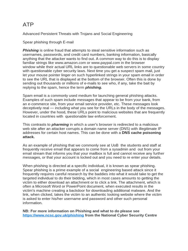 Advanced Persistent Threats With Trojans and Social Engineering | PDF ...