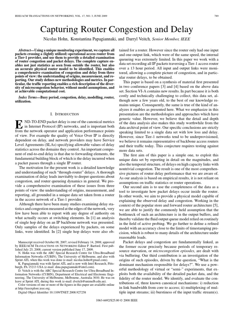 Capturing Router Congestion and Delay | PDF | Router (Computing ...