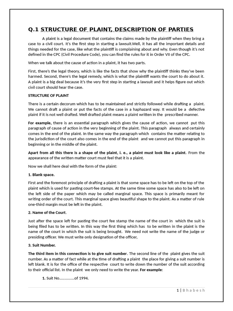 Structure and Parties in a Plaint | PDF | Lawsuit | Summons