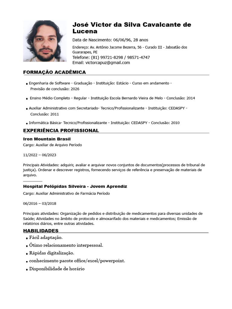 Currículo de José Victor Lucena | PDF