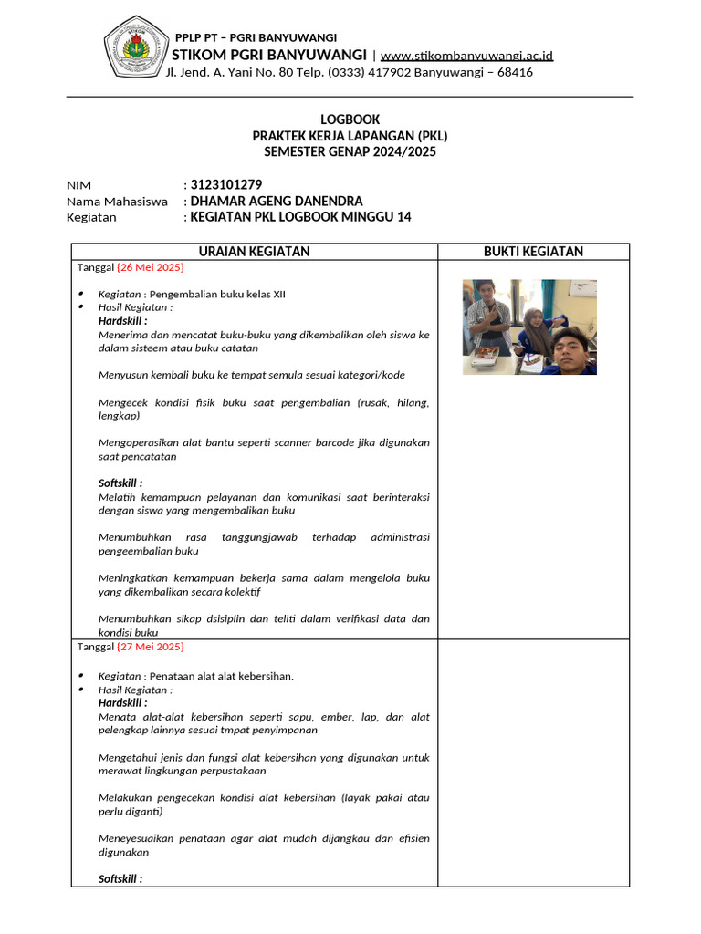 Logbook PKL Mahasiswa STIKOM Banyuwangi | PDF