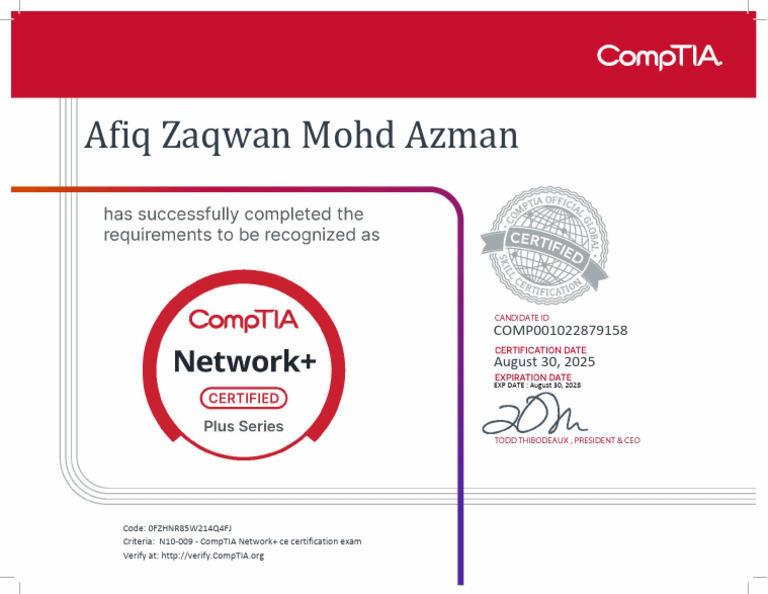 CompTIA Network+ Ce Certificate | PDF