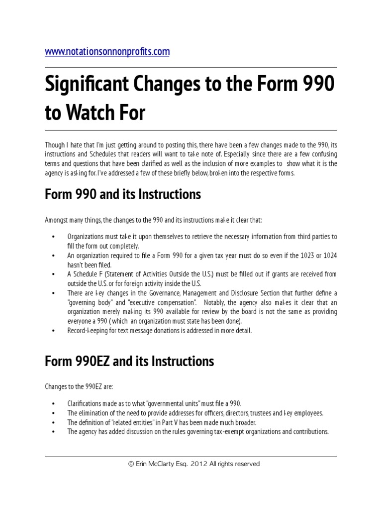 Significant Changes To The Form 990 To Watch For | PDF | Government Of ...