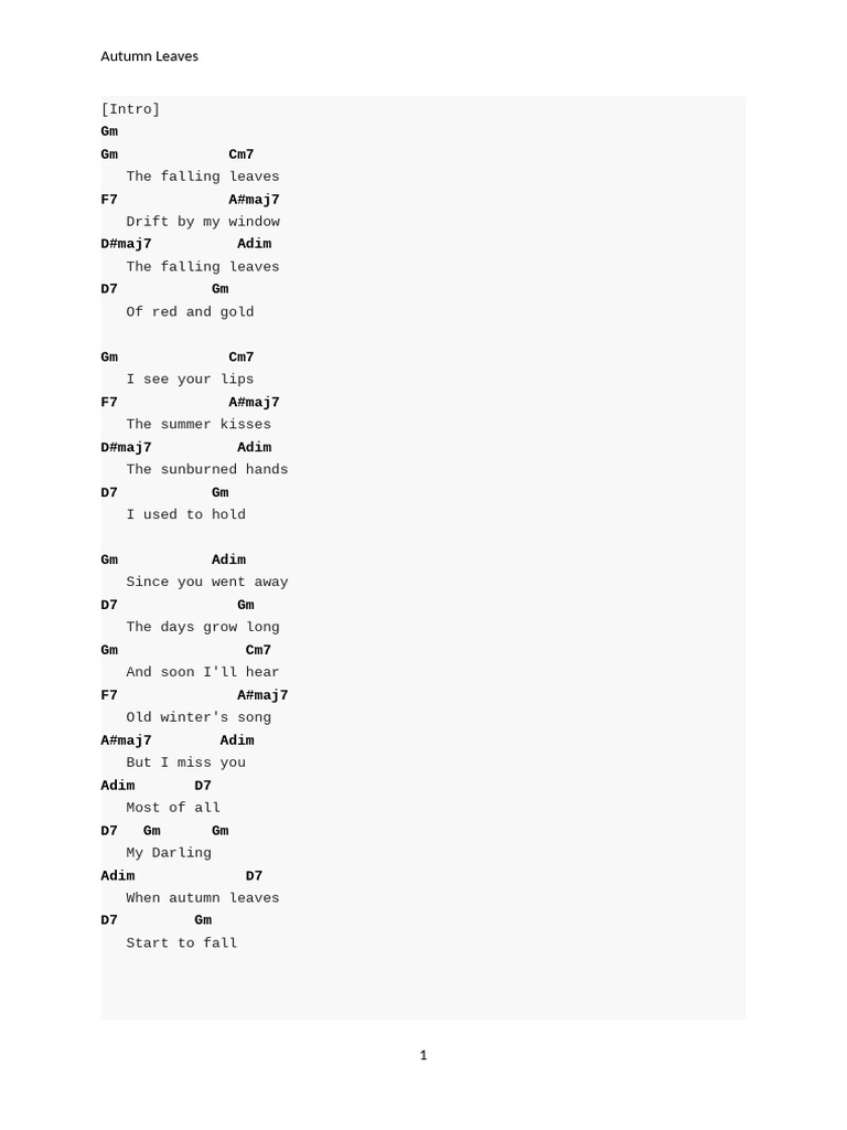 Autumn Leaves Lyrics Analysis | PDF