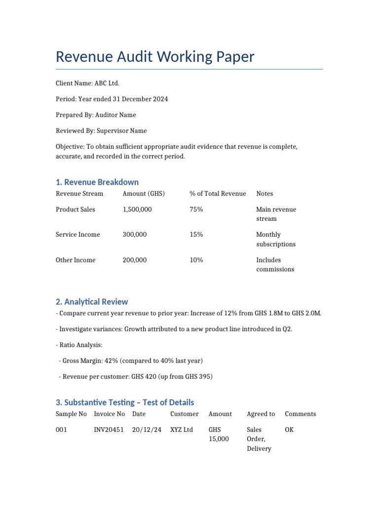 Revenue Audit Working Paper | PDF | Revenue | Business Economics
