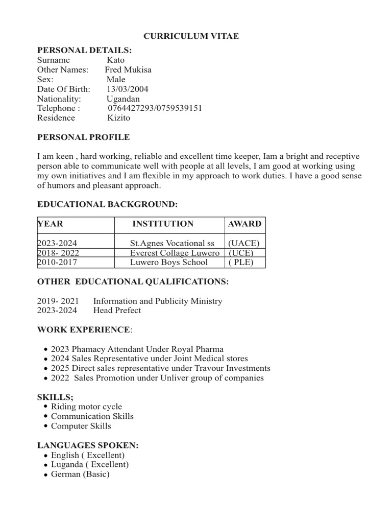 Fred Kato's CV and Work Experience | PDF