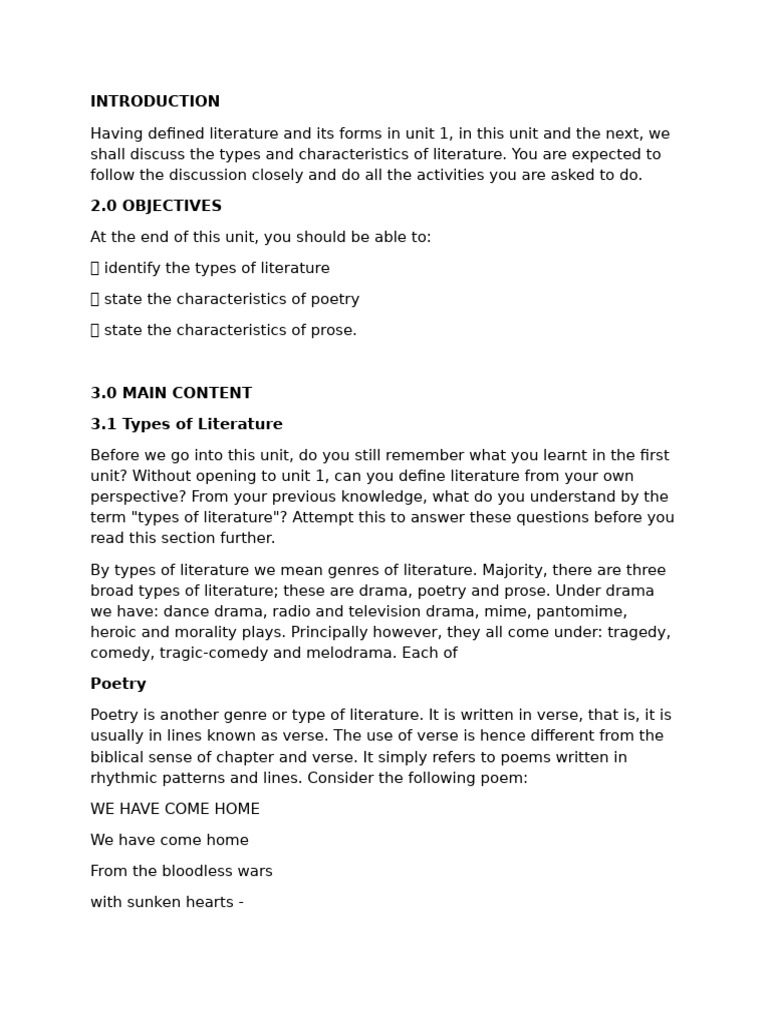 Types and Characteristics of Literature | PDF
