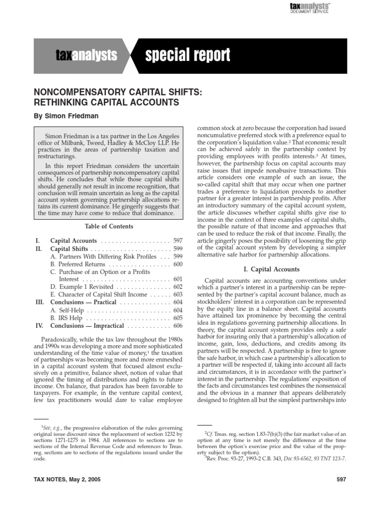 Noncompensatory Capital Shifts Explained | PDF | Tax Deduction | Option ...