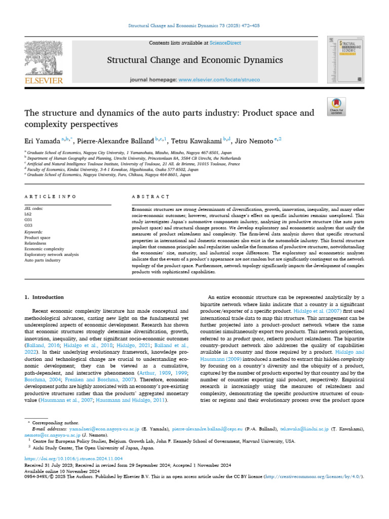The Structure and Dynamics of The Auto Parts Industry - Product Space ...