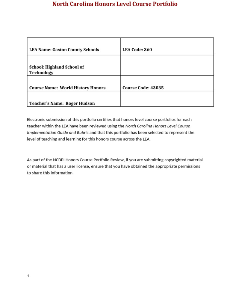 NC Honors World History Portfolio | PDF | Educational Assessment ...