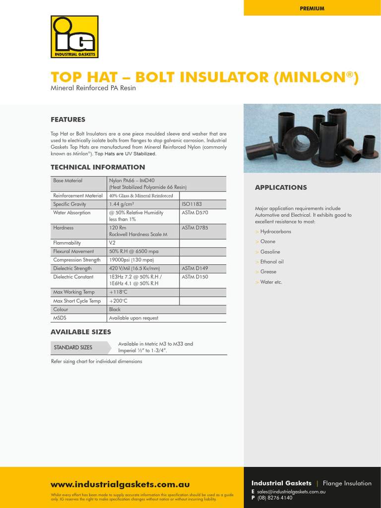 Top Hat Bolt Insulators from Minlon® | PDF | Materials | Mechanical ...
