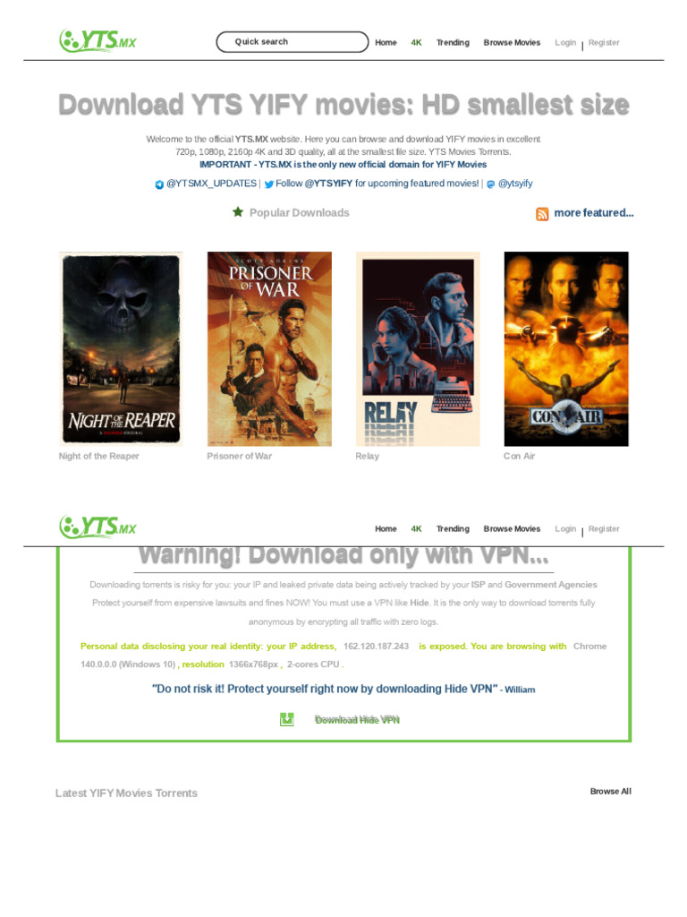 The Official Home of YIFY Movies Torrent Download - YTS | PDF | Proxy Server | Internet