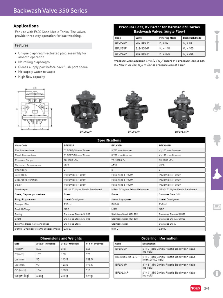 350 Series Backwash Valve Specifications | PDF | Valve | Mechanical ...