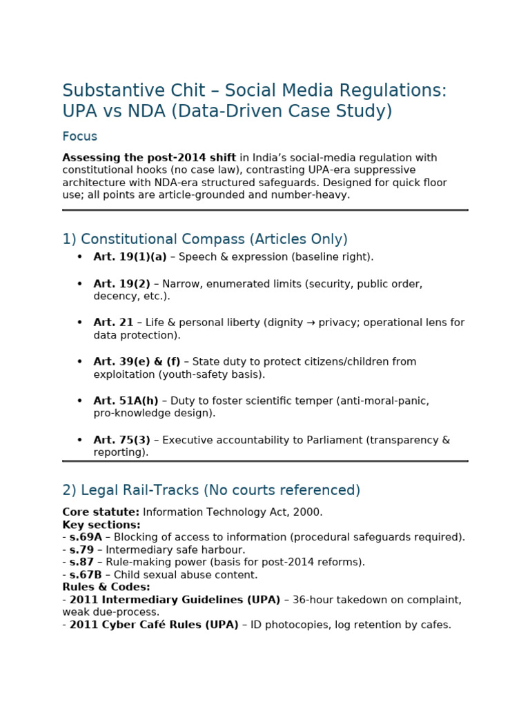 Substantive Chit - Social Media Regulations - Upa Vs Nda (Data-Driven ...