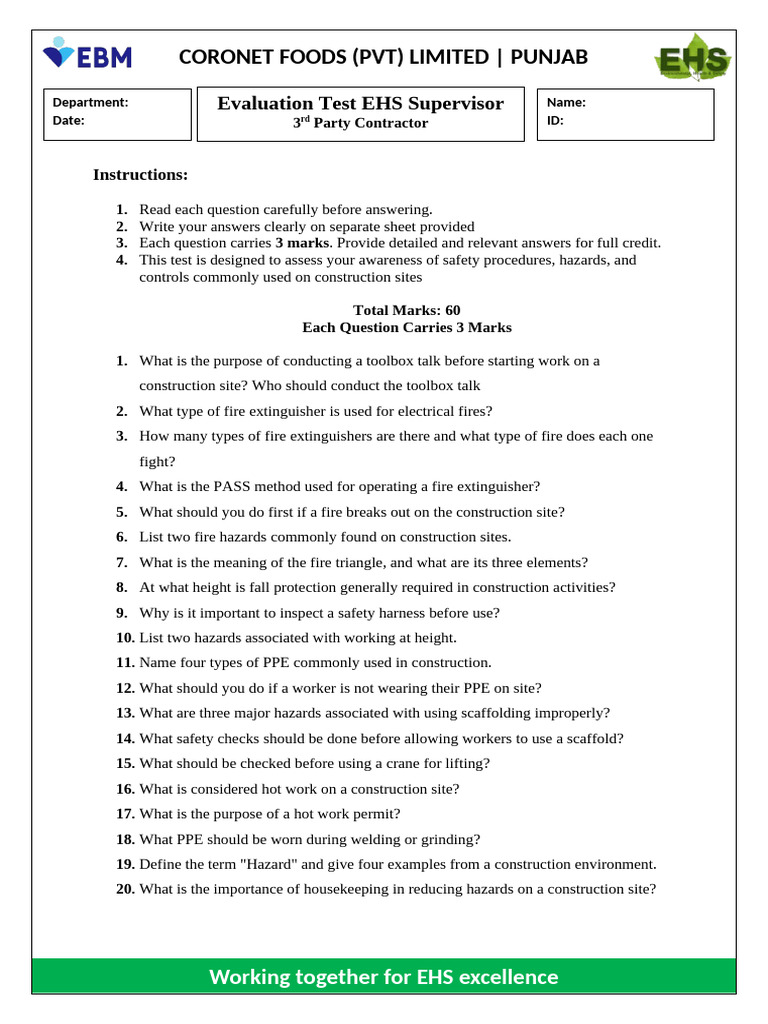 EHS Supervisor Evaluation Test Guide | PDF